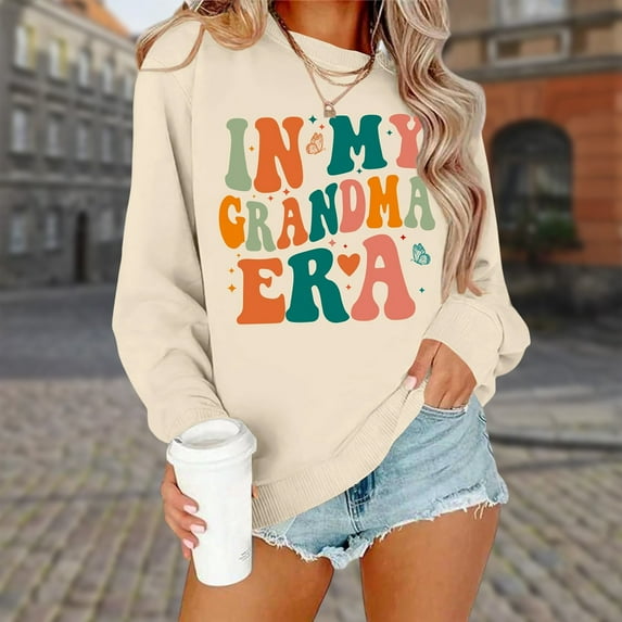 FAOWME Womens Pullover Long Sleeve Round Neck Letter Print Casual ...