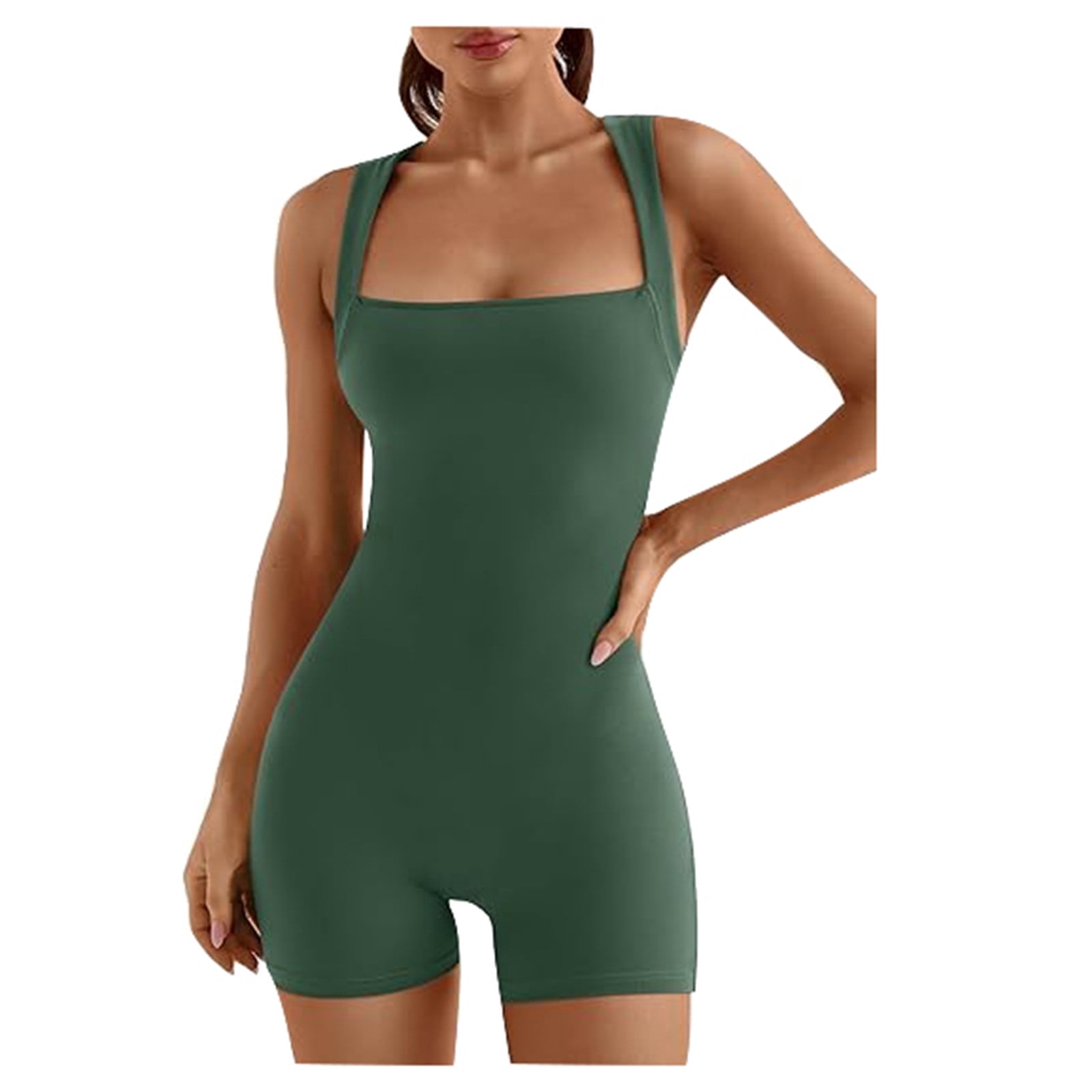 FAOWME Womens Seamless Yoga Romper New Sleeveless Spaghetti Strap Solid ...