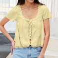 FAOWME Womens T Shirts Summer Short Sleeve Round Neck Solid Color Lace ...