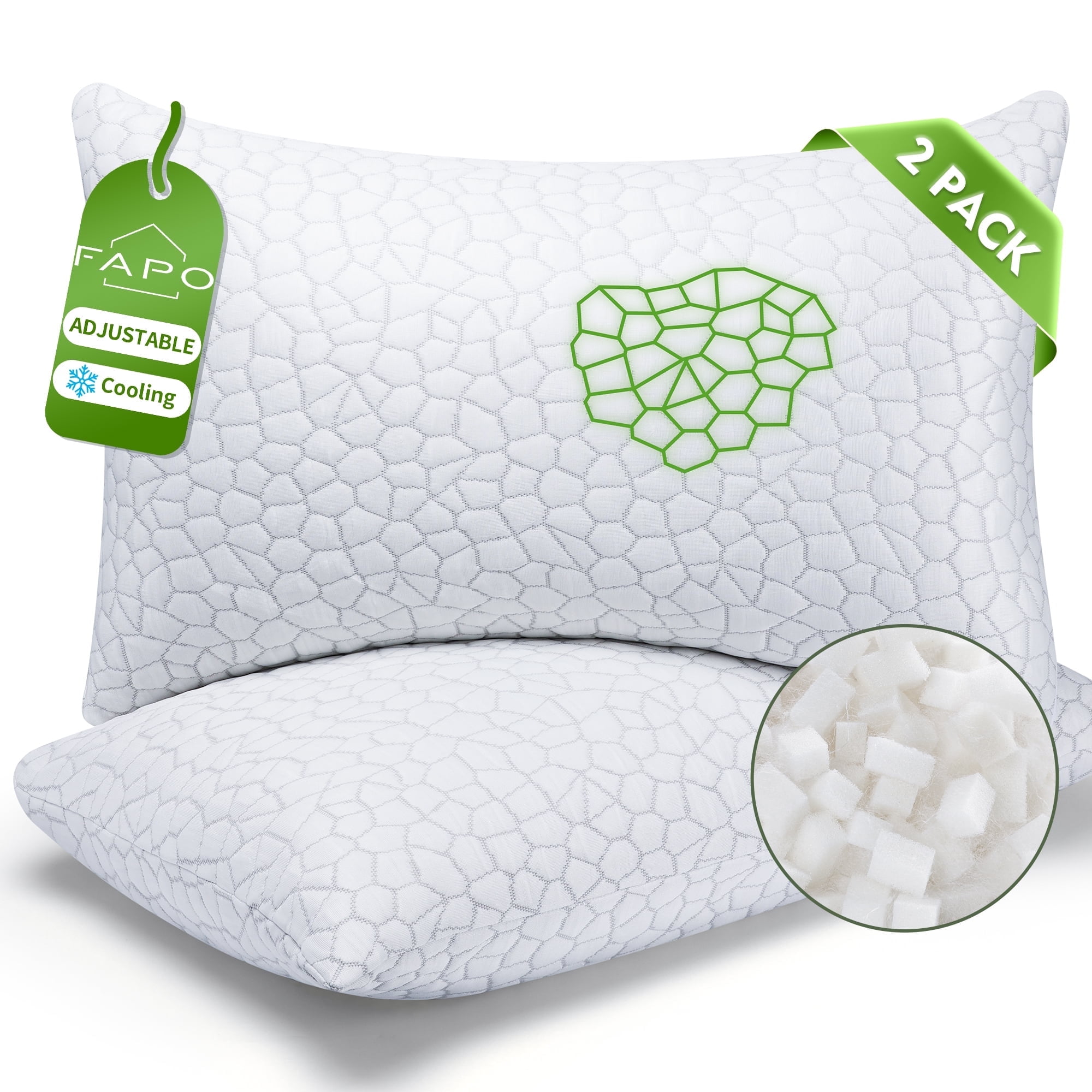 FAPO King Size Bed Pillows 2-Pack,3.6lb Shredded Memory Foam Filled ...