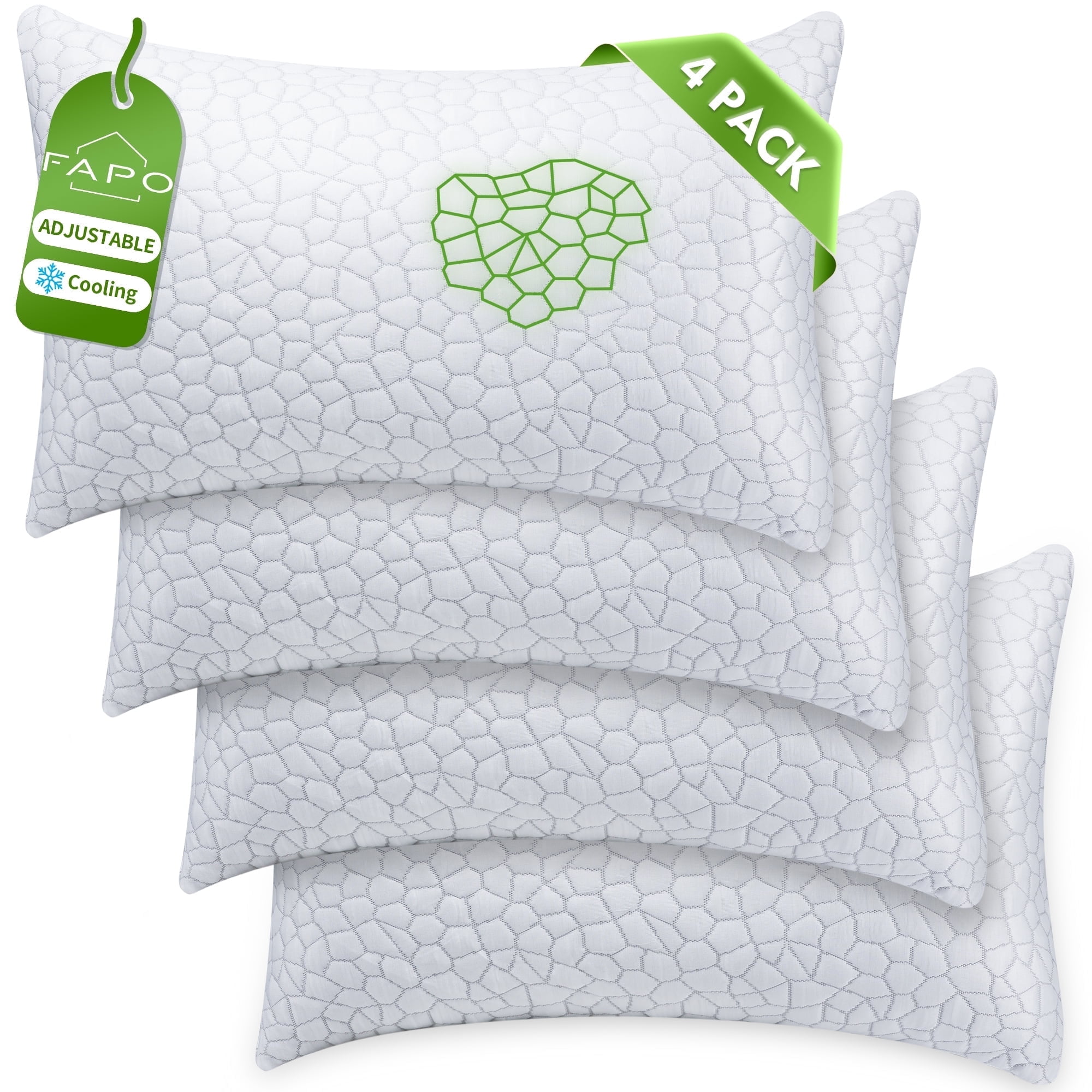 FAPO Queen Size Bed Pillows 4-Pack,3.3lb Shredded Memory Foam Filled ...