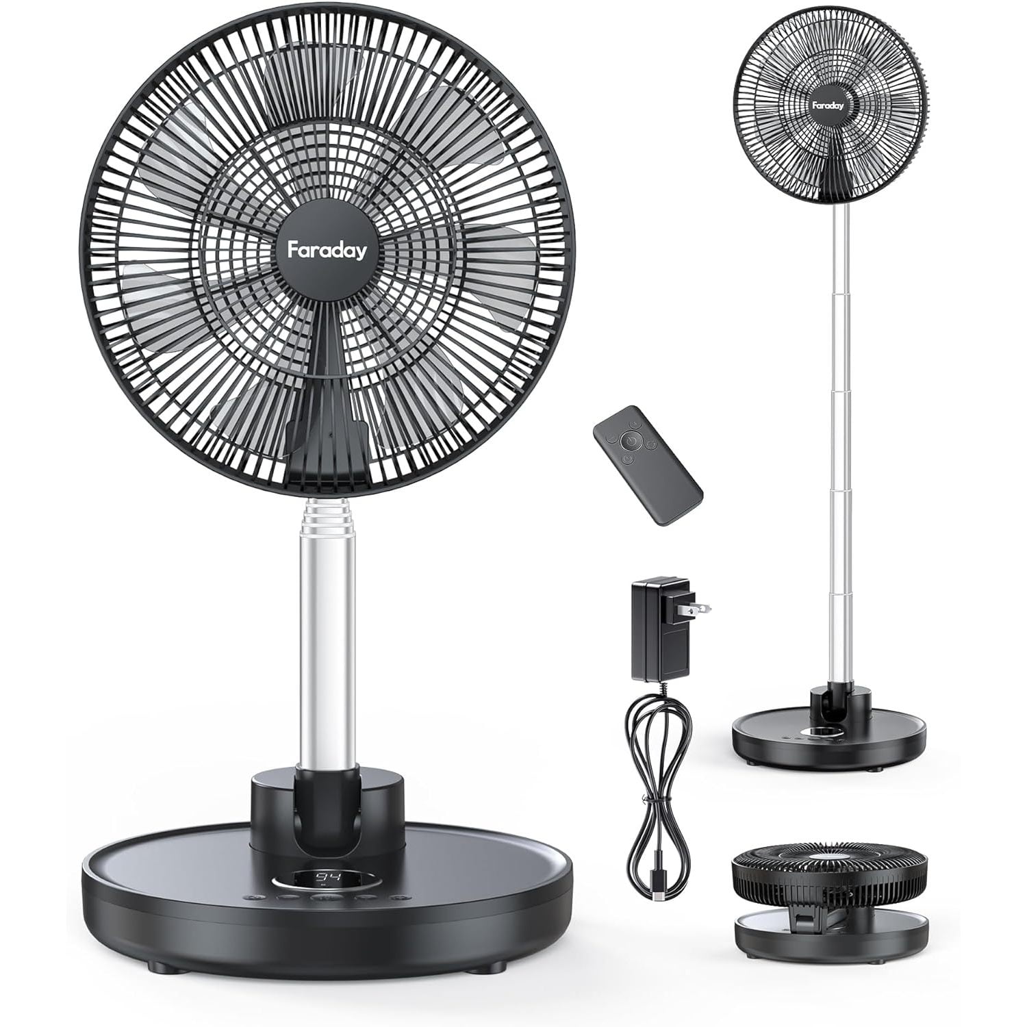 FARADAY Oscillating Standing Fan 12” Foldable Portable Quiet Floor Fan ...