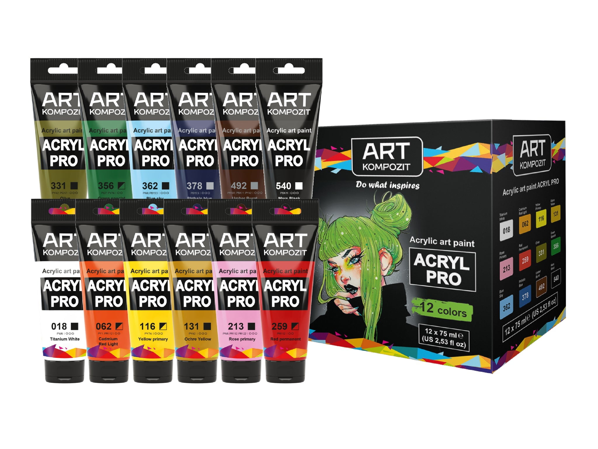 FARBA USA Professional Artist Acrylic Paint Set - 12 Color Kit with Non ...