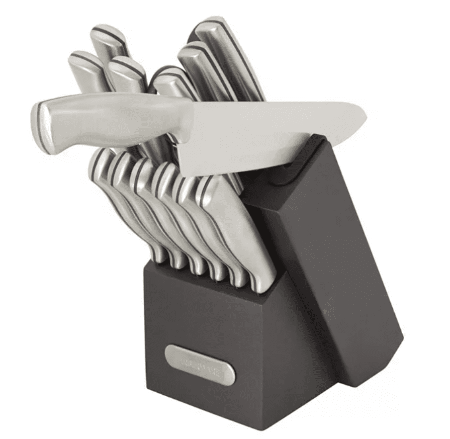 FARBERWARE Knife Block Set with Built In Sharpener, Stainless Steel ...