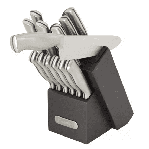 FARBERWARE Knife Block Set with Built In Sharpener, Stainless Steel ...