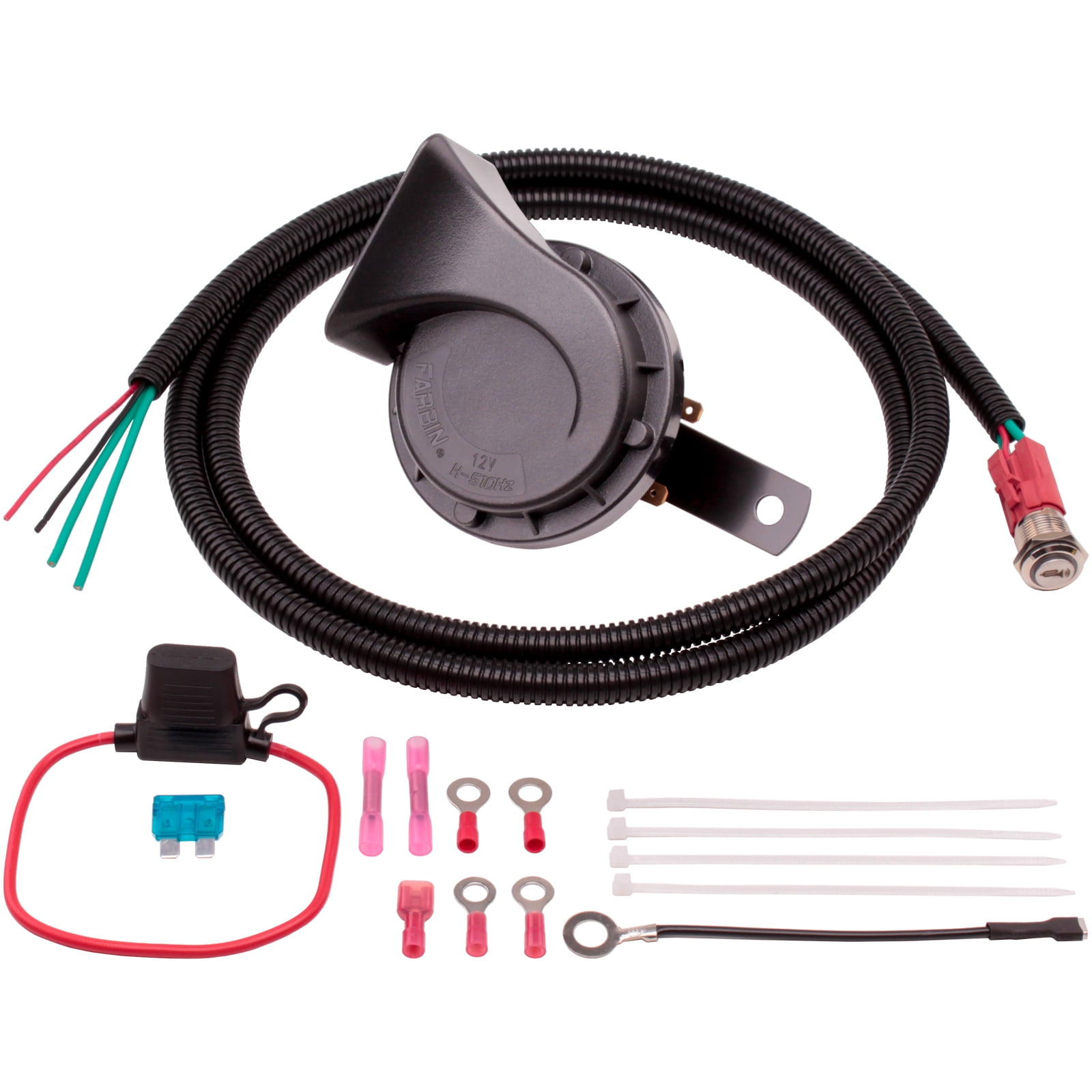 FARBIN Polaris Horn Kit 12v DC Auto Snail Horn Kit with White Lighted ...