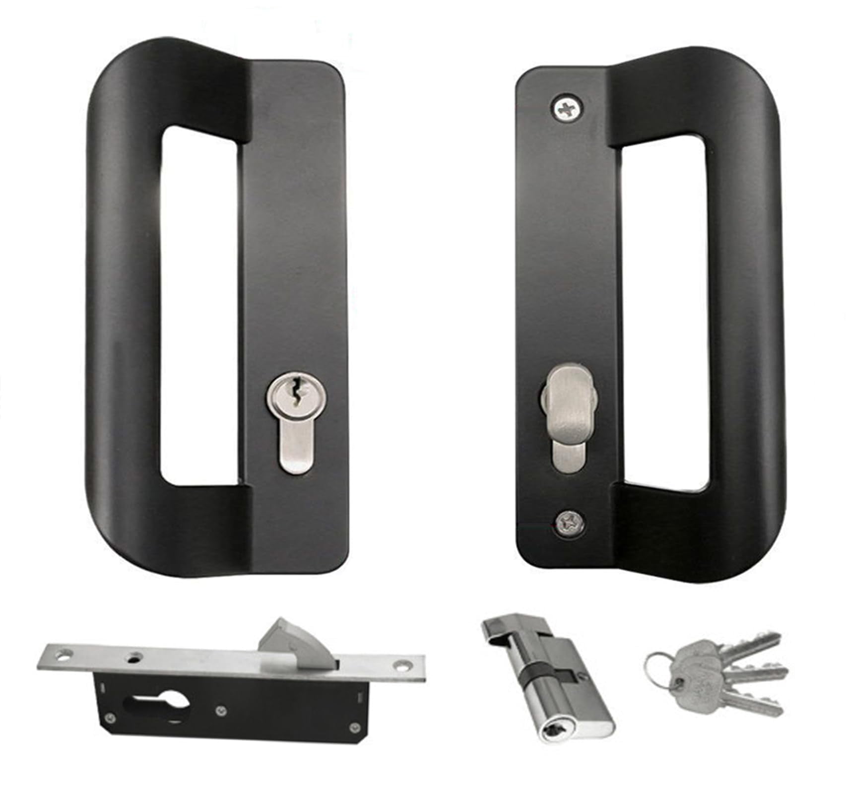 FARFELLNY Black Sliding Glass Door Handle Set,Patio Door Mortise Lock ...