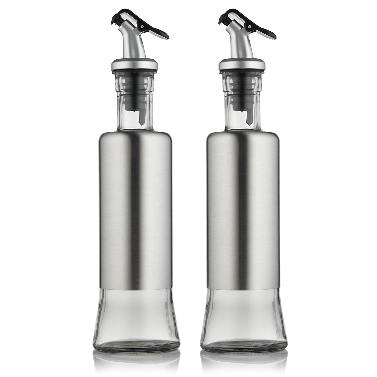 FARI Stainless Steel Olive Oil Dispenser Bottles, 2 pack of 10oz Glass ...