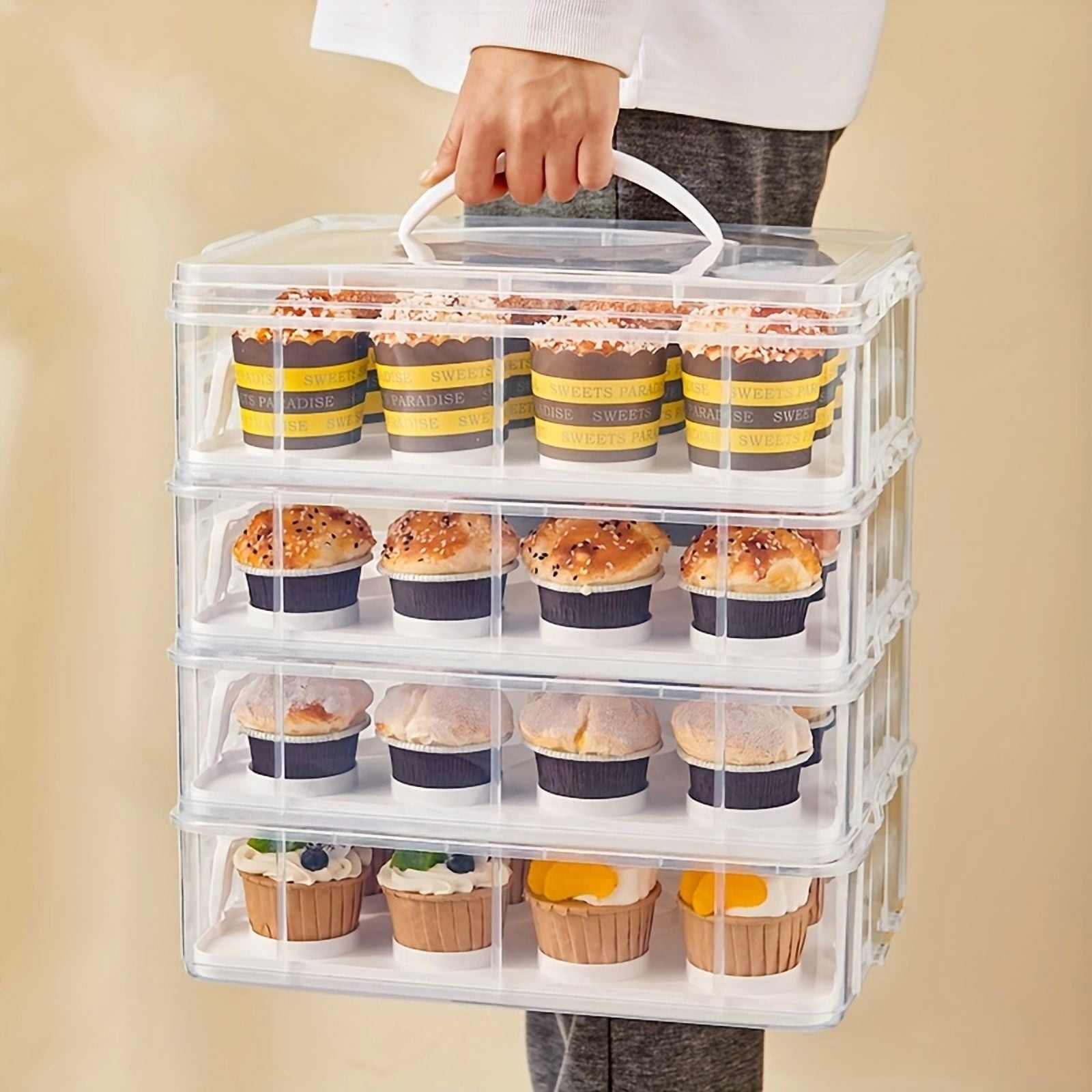 FARIDABIO Cupcake Holder with Lid & Handle - Heavy-Duty Transparent ...