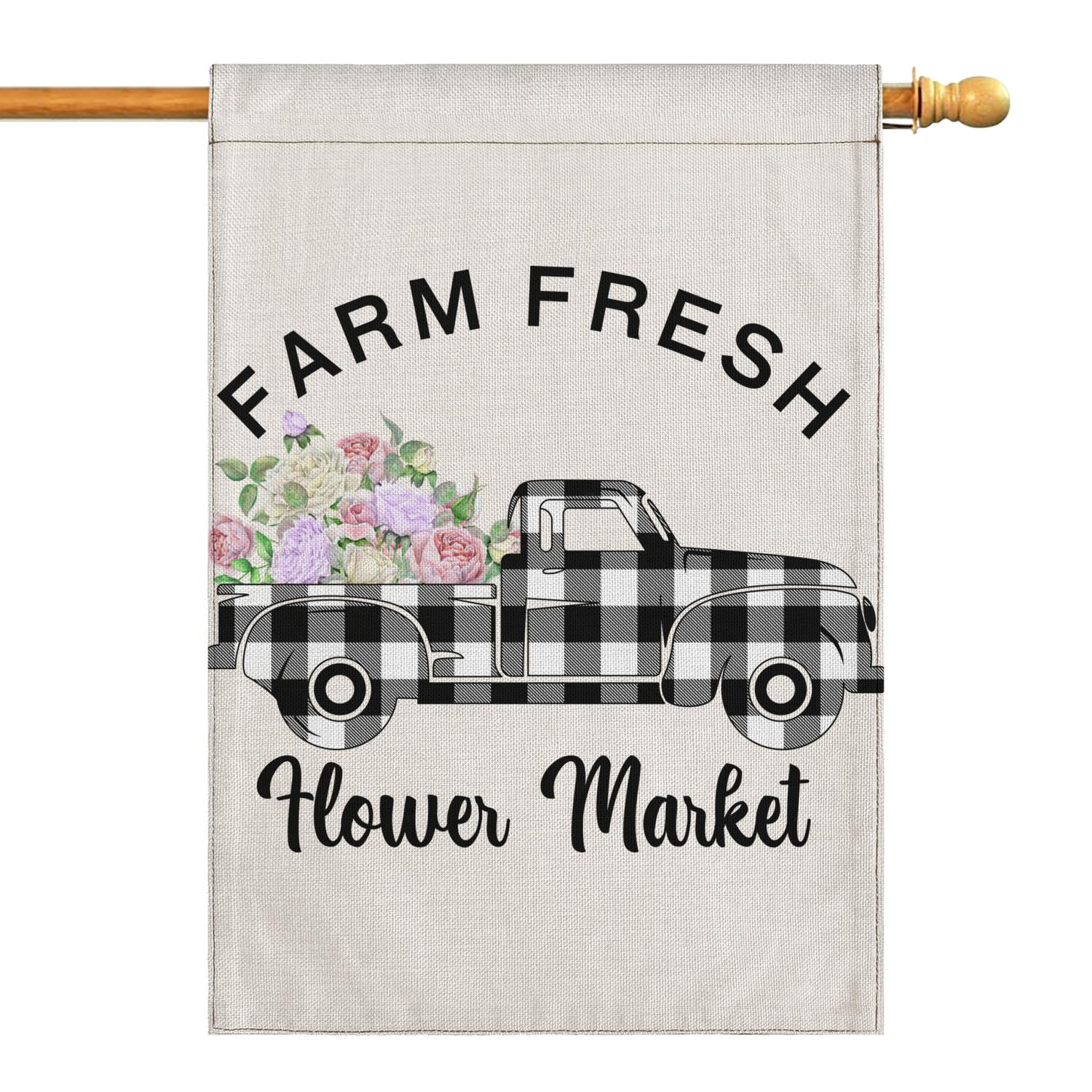 FARM FRESH Flag 28x40 Inch Double Sided,Burlap Large Vertical House ...