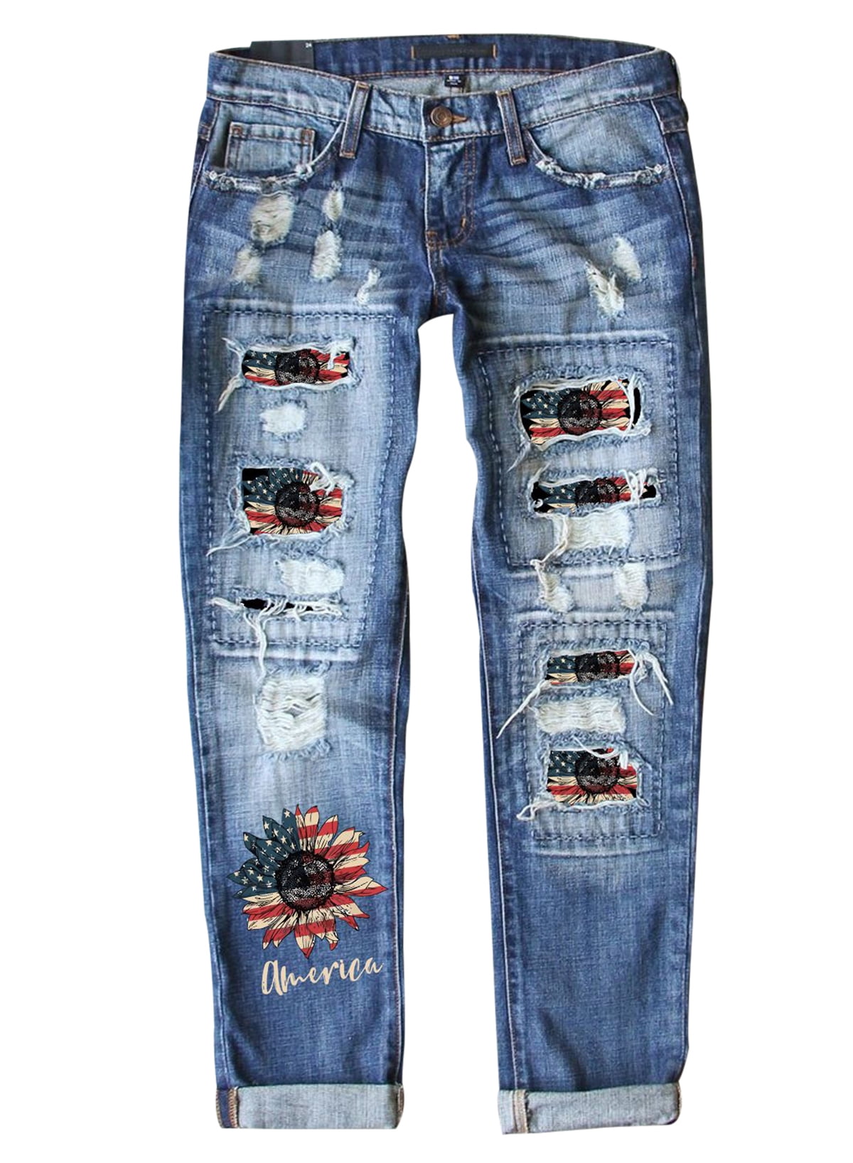 FARYSAYS Jeans for Women High Waist Mom Jeans Stretch Ripped Jeans Star ...