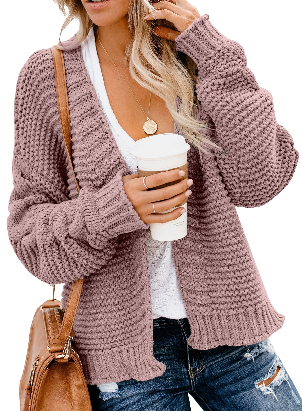 FARYSAYS Women's Casual Solid Color Cardigan, Long Sleeve Open Front ...
