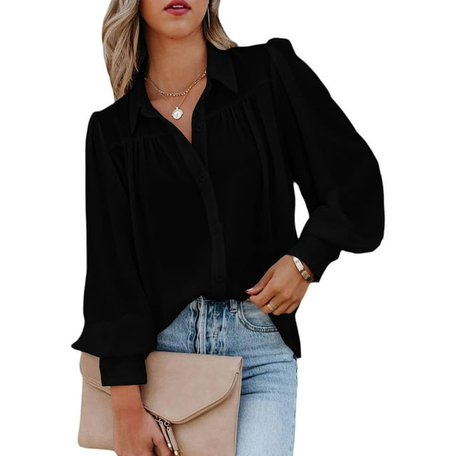 FARYSAYS Ladies Long Sleeve Blouses Button Front Long Sleeve Blouses ...