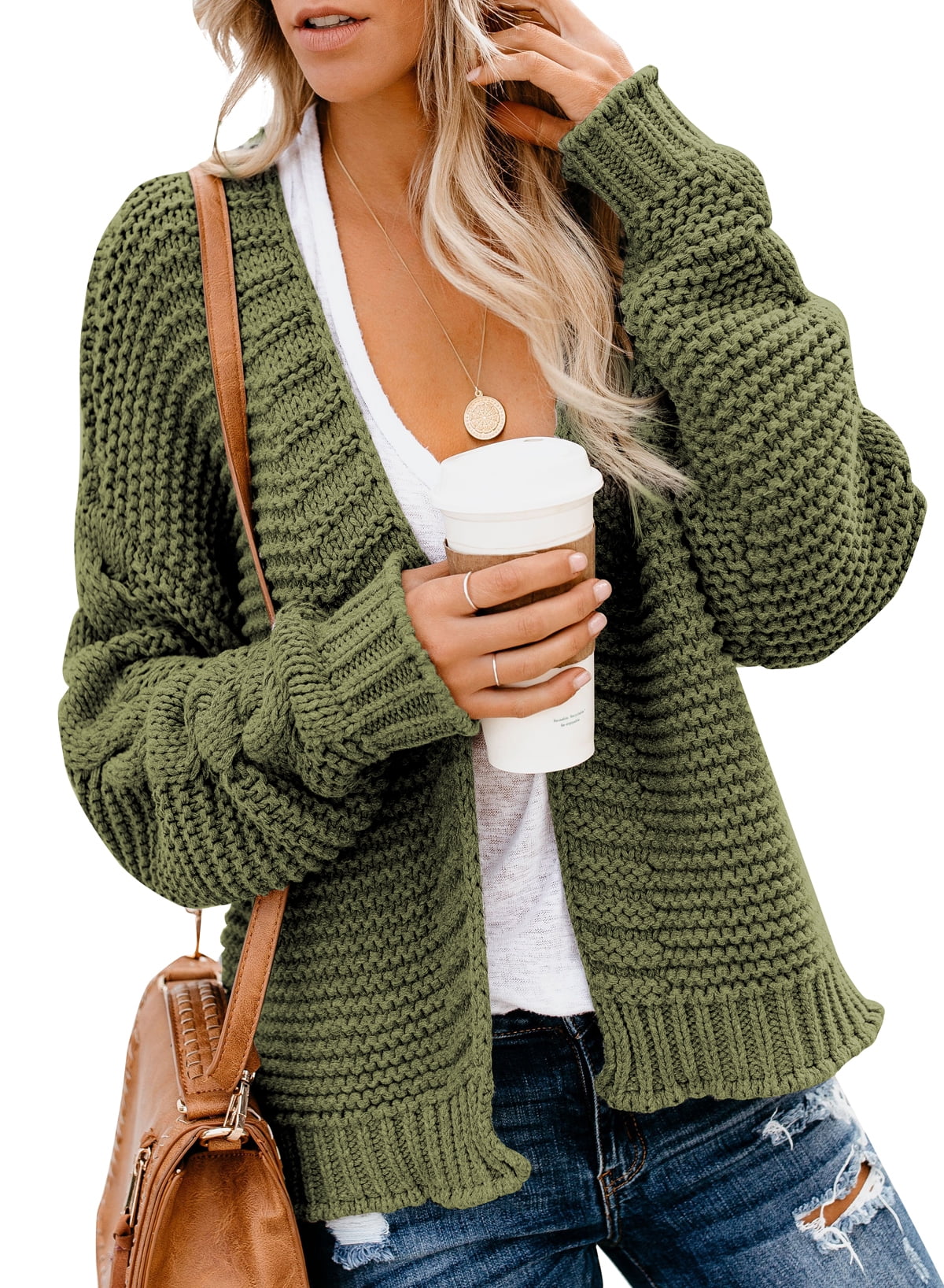 FARYSAYS Women's Bulky Cable Knit Cardigan Sweater, Long Sleeve, Open ...
