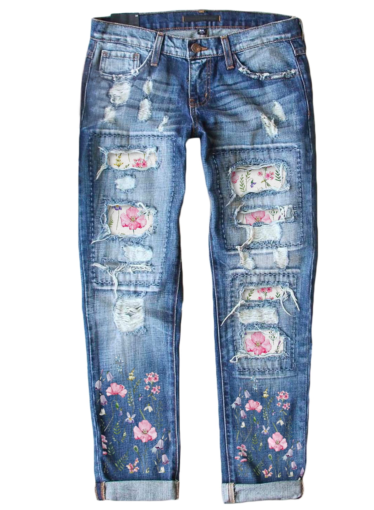 FARYSAYS Women's Rose Printed Jeans for Women Trendy Patchwork Jeans ...