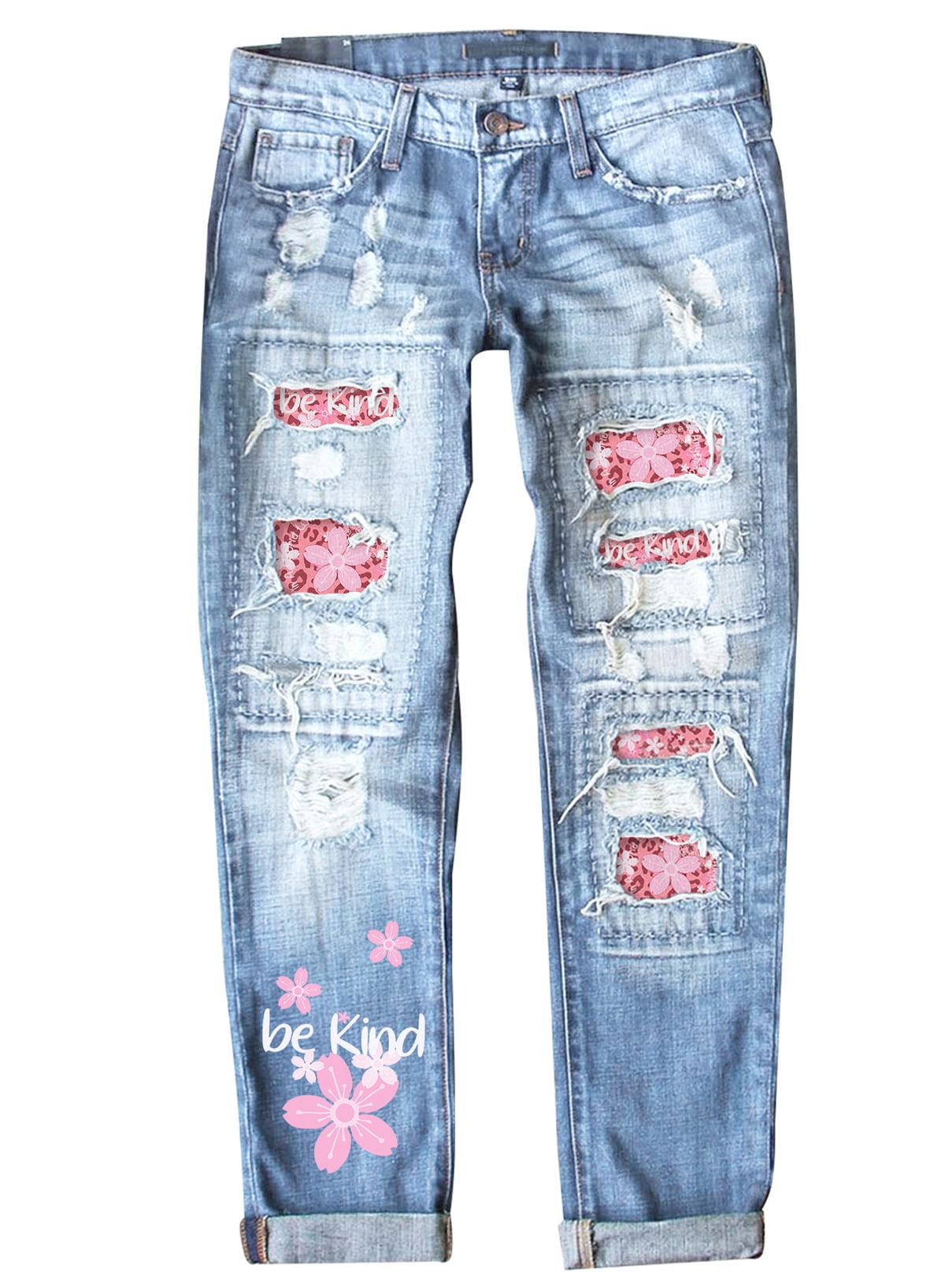 FARYSAYS Women's Rose Printed Jeans for Women Trendy Patchwork Jeans ...