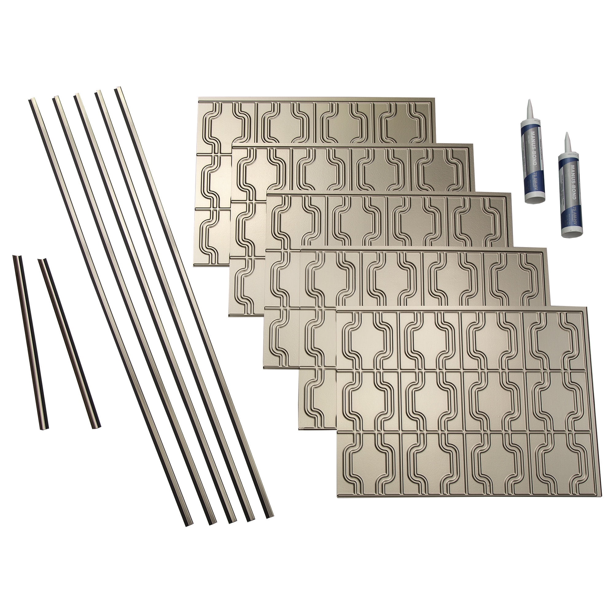 FASÄDE Chain Decorative Vinyl Backsplash 15 sq ft Kit in Brushed Nickel ...