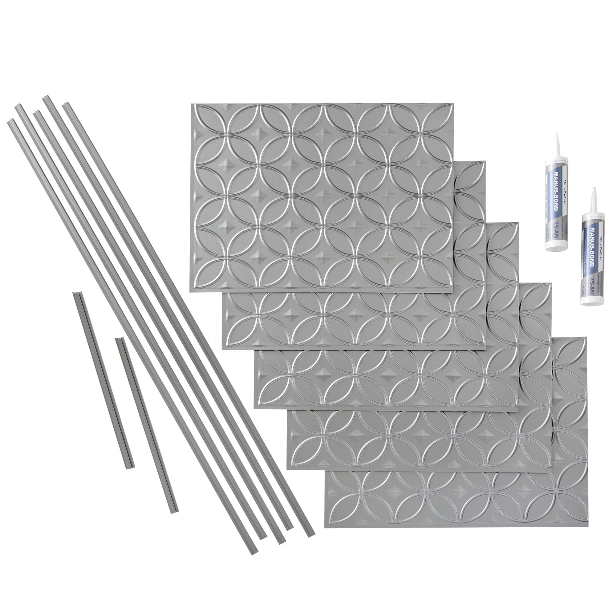 FASÄDE Rings Decorative Vinyl Backsplash 15 sq ft Kit in Argent Silver ...