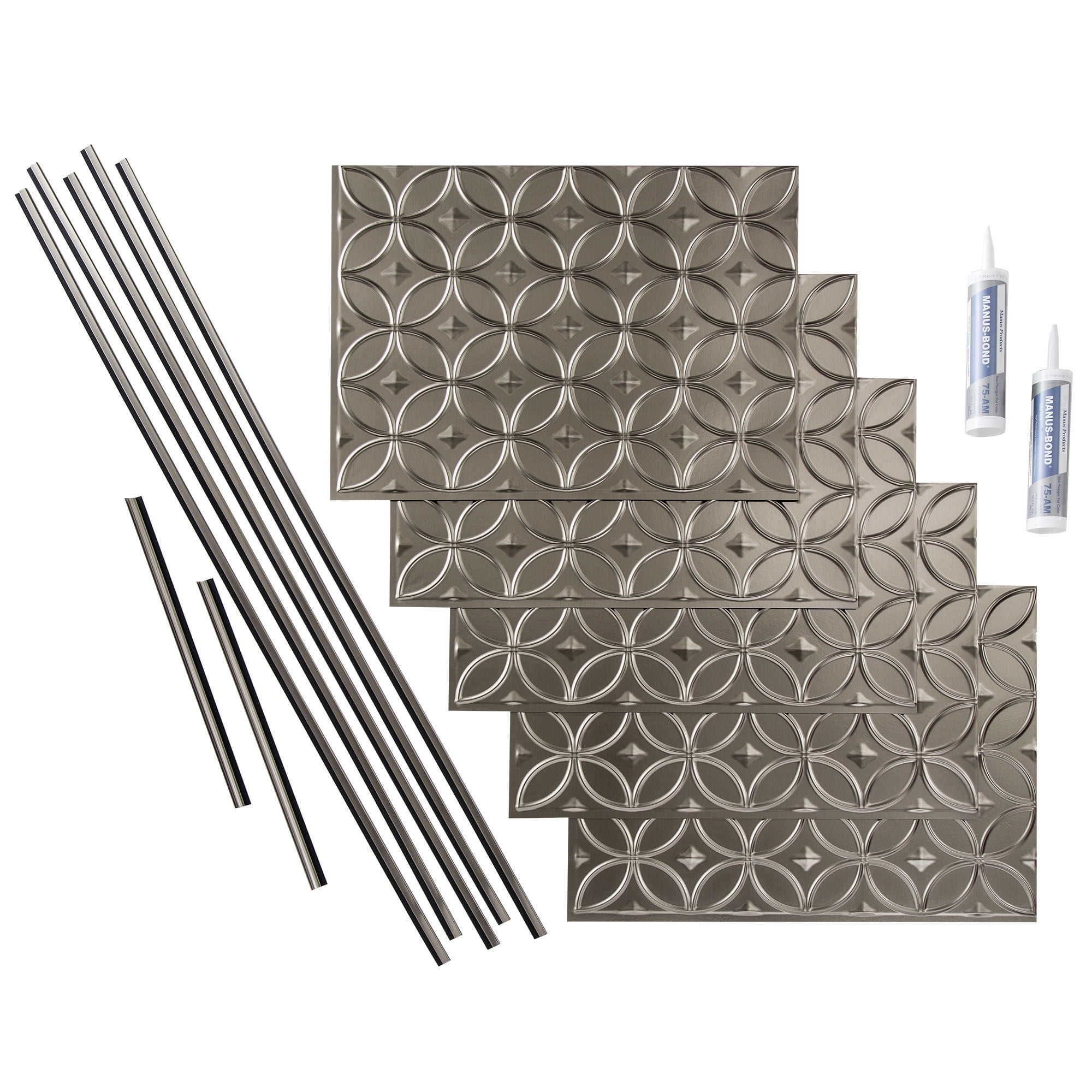 FASÄDE Rings Decorative Vinyl Backsplash 15 sq ft Kit in Brushed Nickel ...
