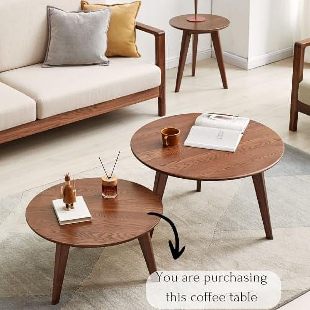 FAS Solid Oak Wood Mini Coffee Table - Natural Walnut Finish Round ...