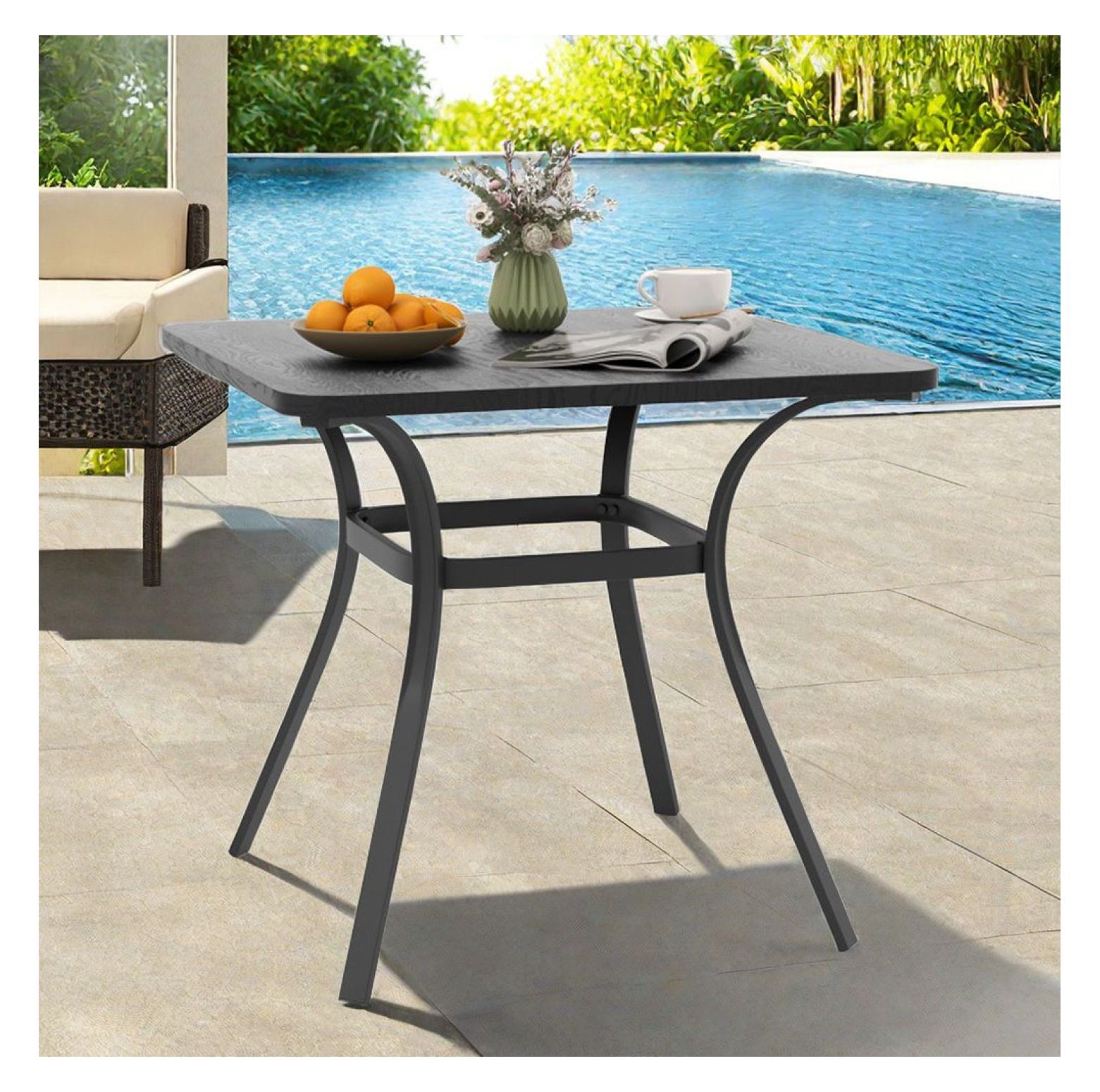 FASCK 32 Inch Square Patio Dining Table with 4 Curved Legs, Metal Frame ...