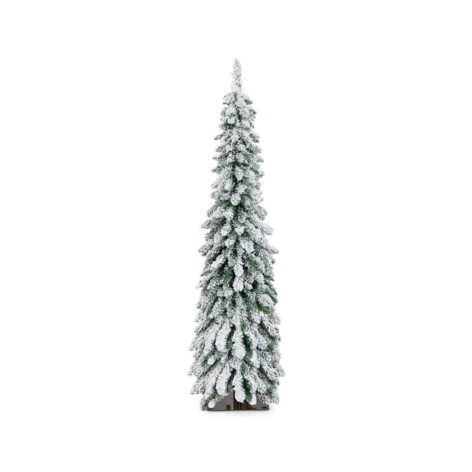 FASCK 4/5/6ft Pre-Lit Snow-Flocked Slim Pencil Christmas Tree, Space ...