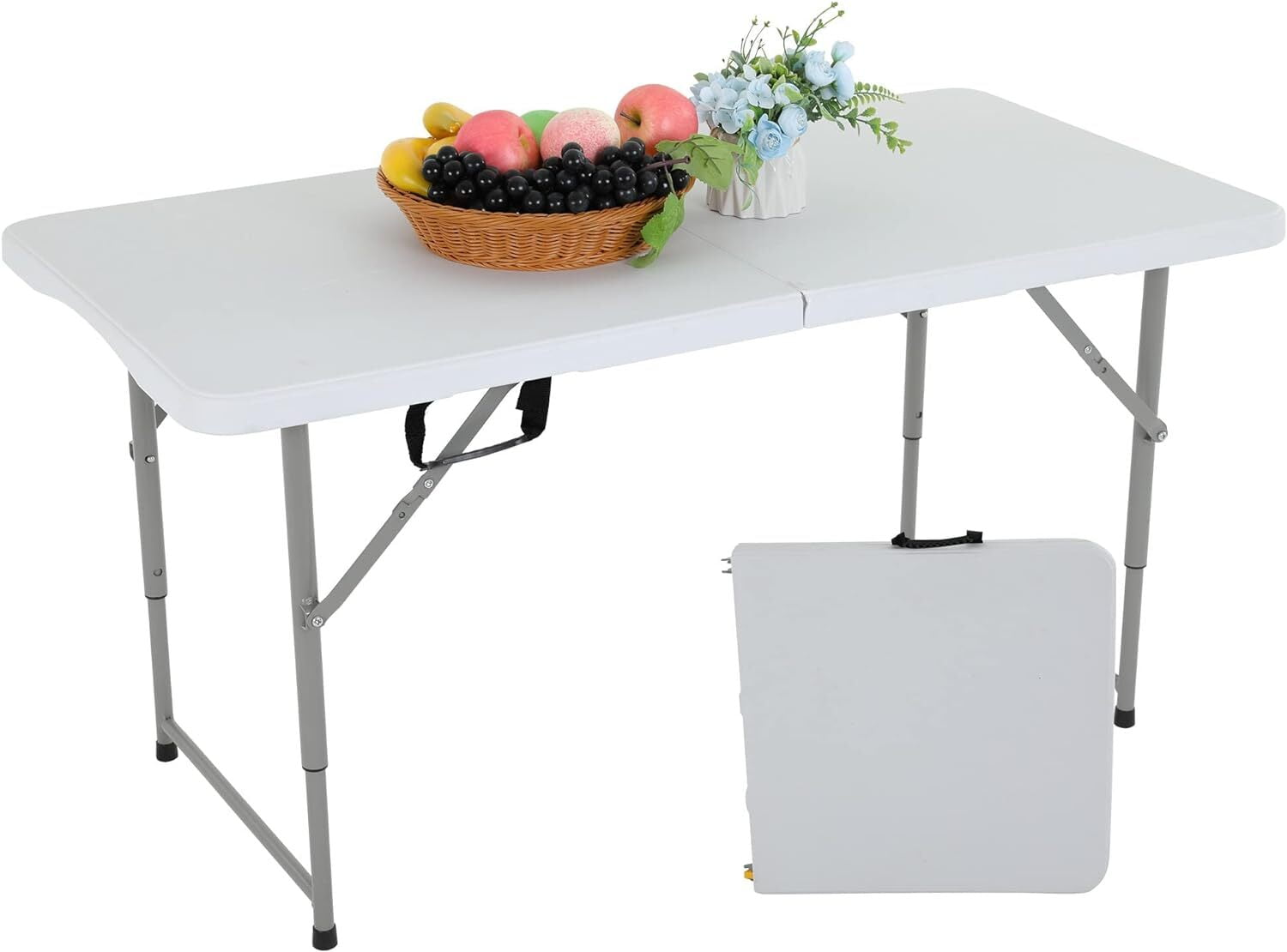 FASCK 4ft Folding Table White Plastic Portable Long Foldable Tables ...