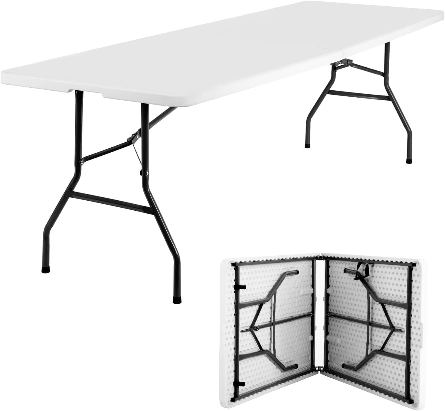 FASCK 8ft Folding Table White Plastic Portable Long Foldable Tables ...