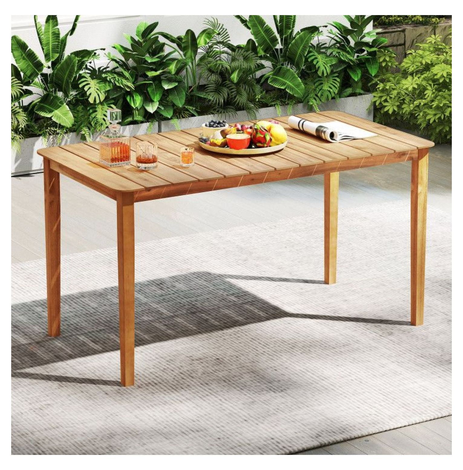FASCK Rectangular Acacia Wood Outdoor Dining Table for 4-6 People ...
