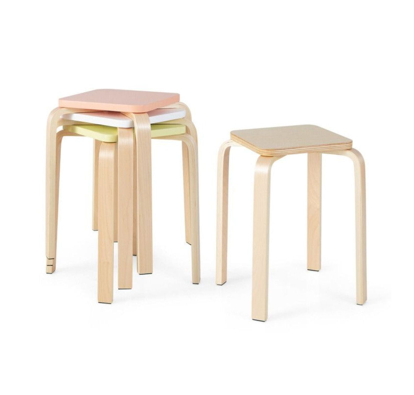 FASCK Stackable Stools Set of 4, Square Top & Rounded Corners ...