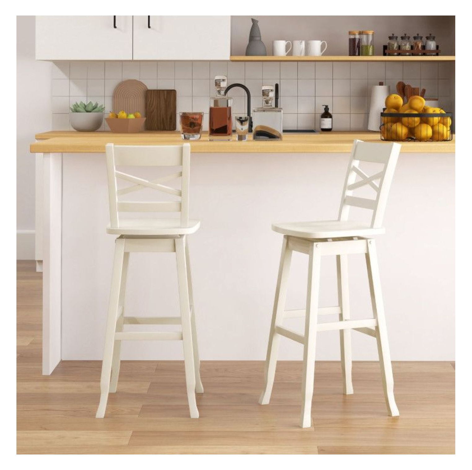 FASCK Swivel 30-Inch Bar Height Stools Set of 2, with Footrest ...