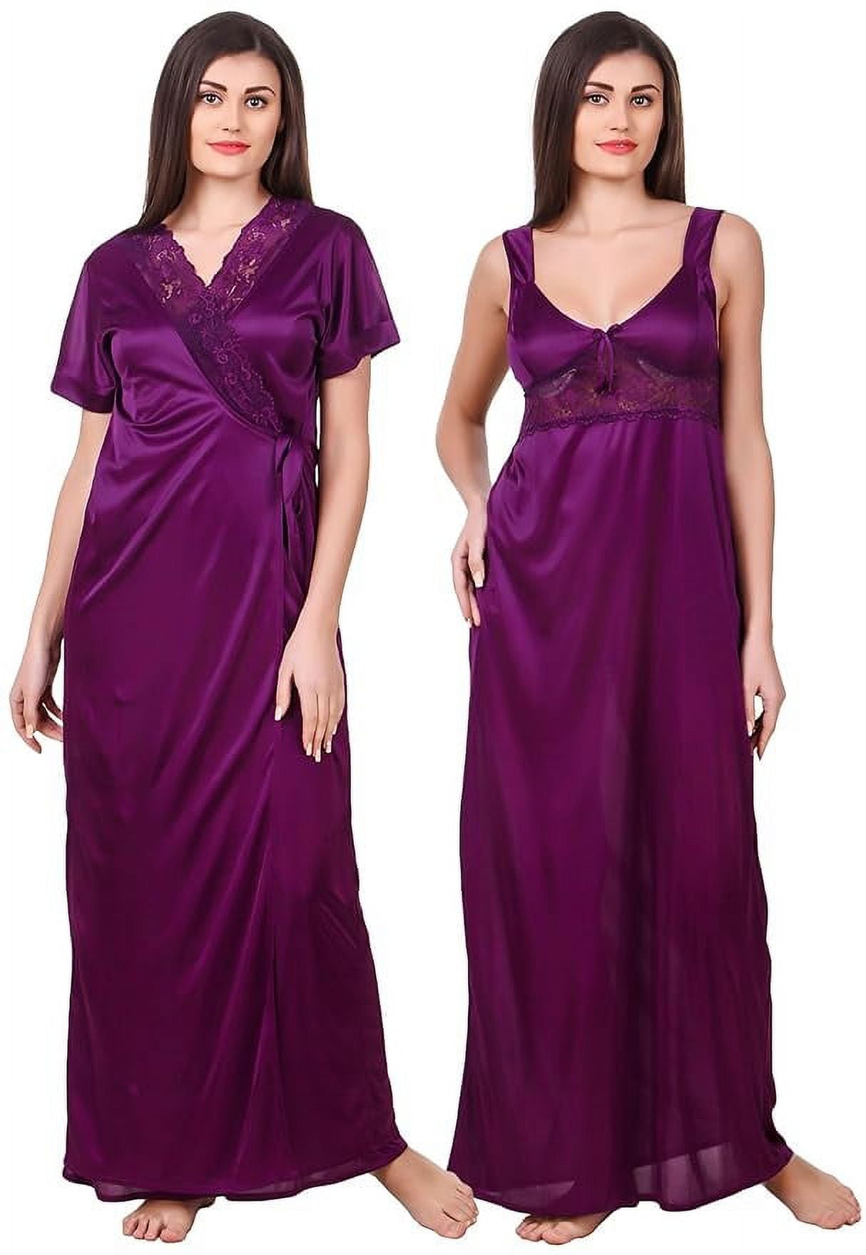 FASENSE Plus Size Satin Nightwear Sleepwear Full Length nighty with ...