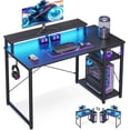 FASHENG 40 Inch Small Gaming Desk with Storage & Led Lights, Computer ...