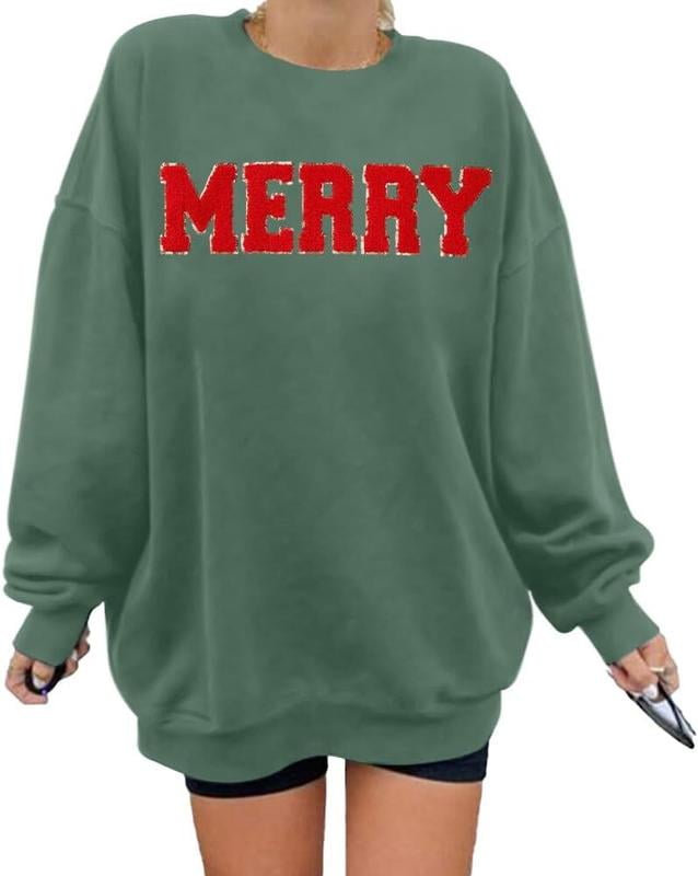 FASHGL Merry Sweat Women Christmas Glitter Patch Merry Sweater Merry ...