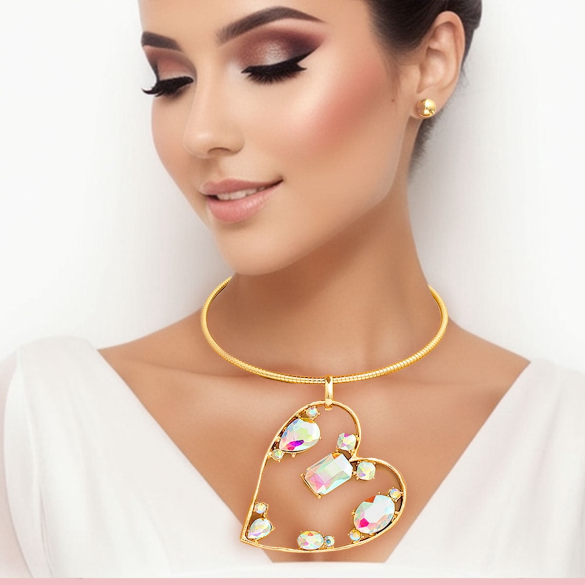 FASHION JUNKY Aurora Borealis Multi Stone Angled Heart Set (18inches ...