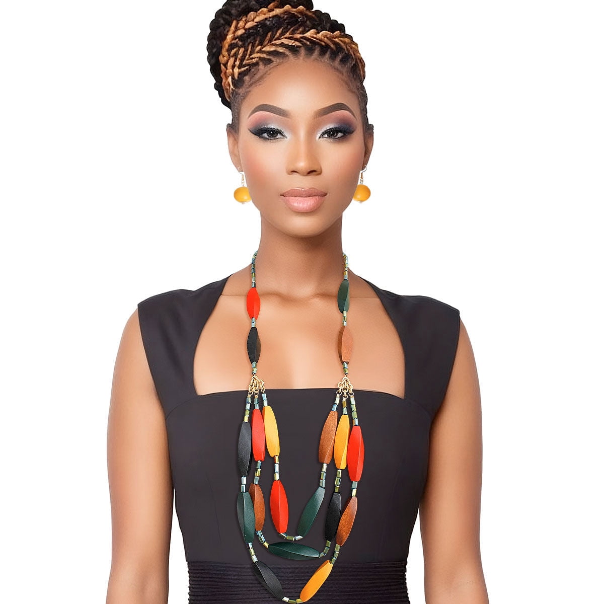 FASHION JUNKY Bead Necklace Long Oblong Wooden Set for Women (36inches ...