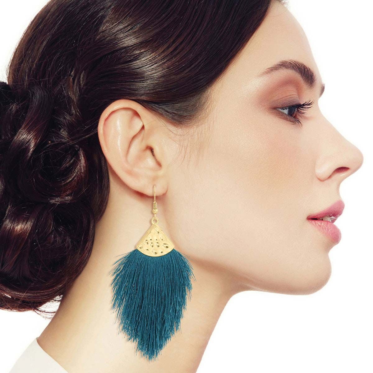 FASHION JUNKY Teal Silk Tassel Fish Hook Earrings (3.5inches, Teal ...