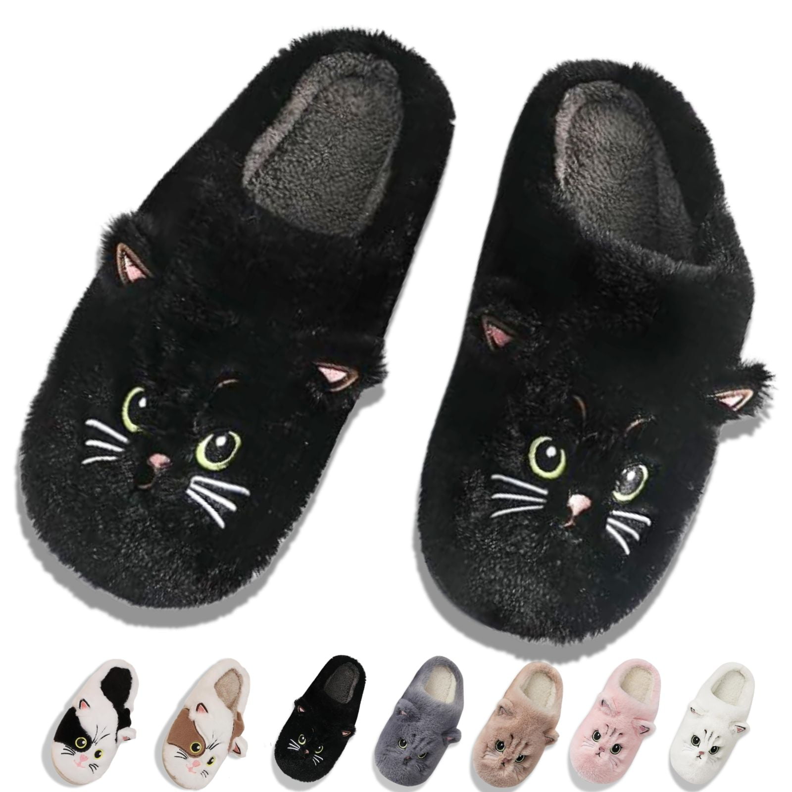 FASHIONBANANA Fuzzy Cat Slippers for Womens Soft Comfortable House ...