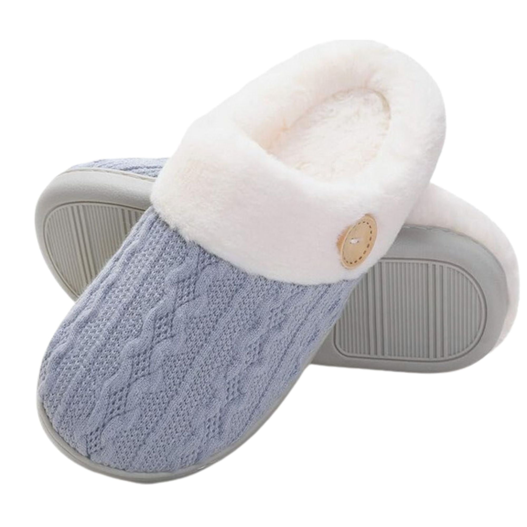 PPCHVOMEY Plush Button Knitted Slippers for Womem Men Comfy Faux Fur ...