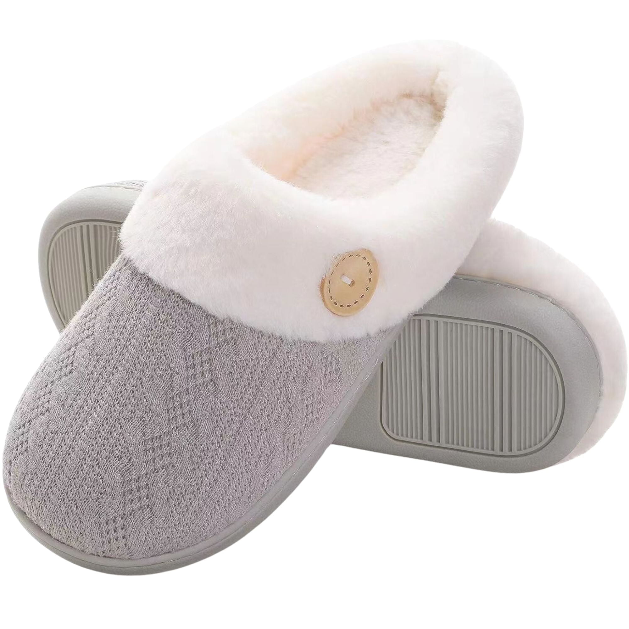PPCHVOMEY Plush Button Knitted Slippers for Womem Men Comfy Faux Fur ...
