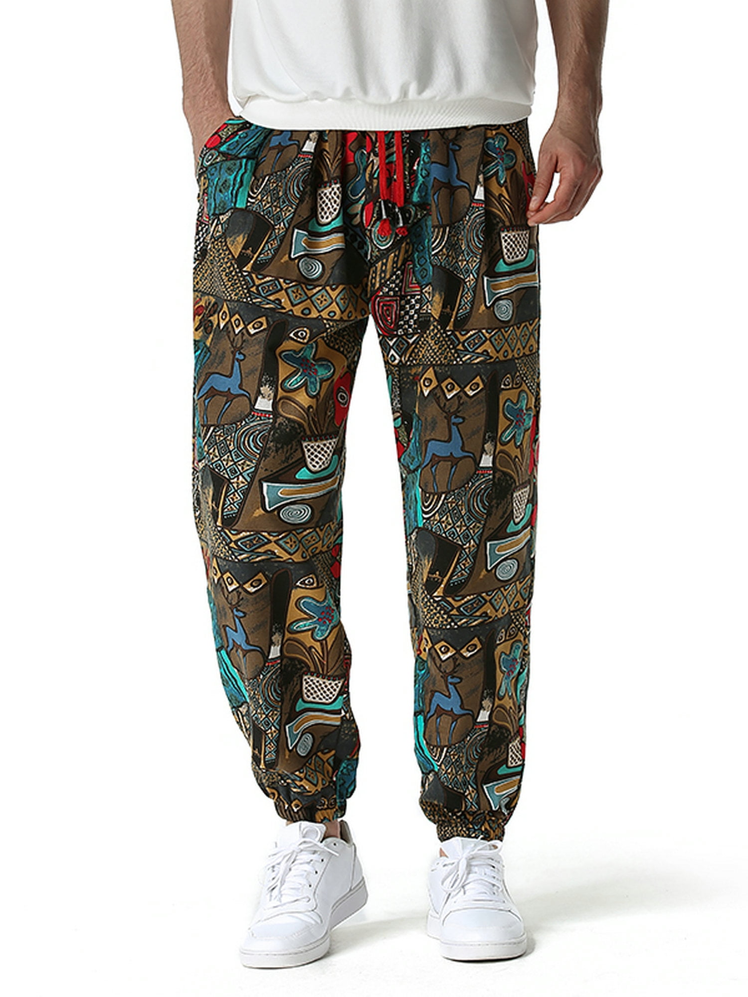 FASHIONWT Men Cotton Linen Drawstring Hip Hop Punk Slacks Taper Bloomer ...