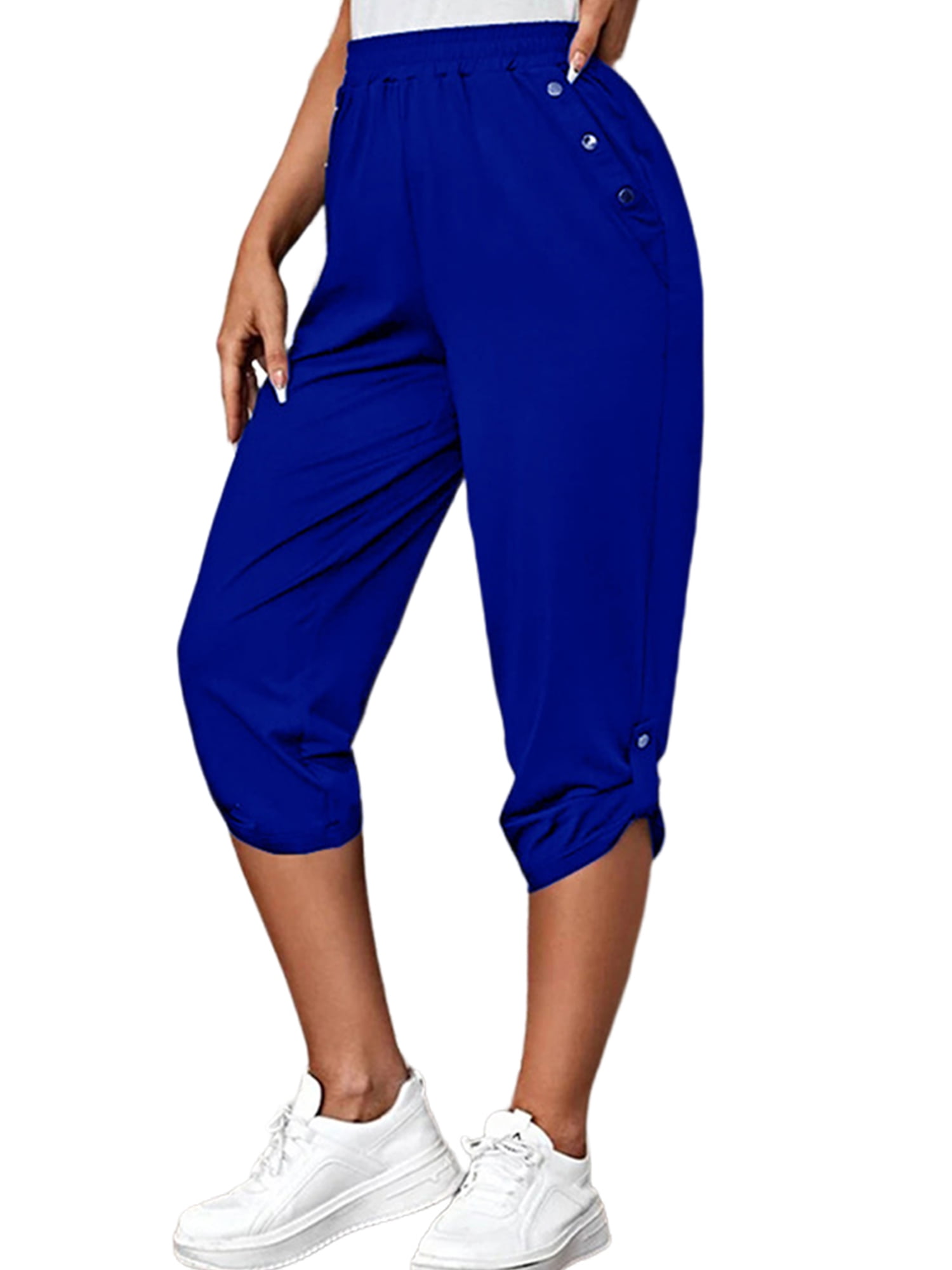 FASHIONWT Women Elastic Waist Chino Calf-Length Capri Pants - Walmart.com