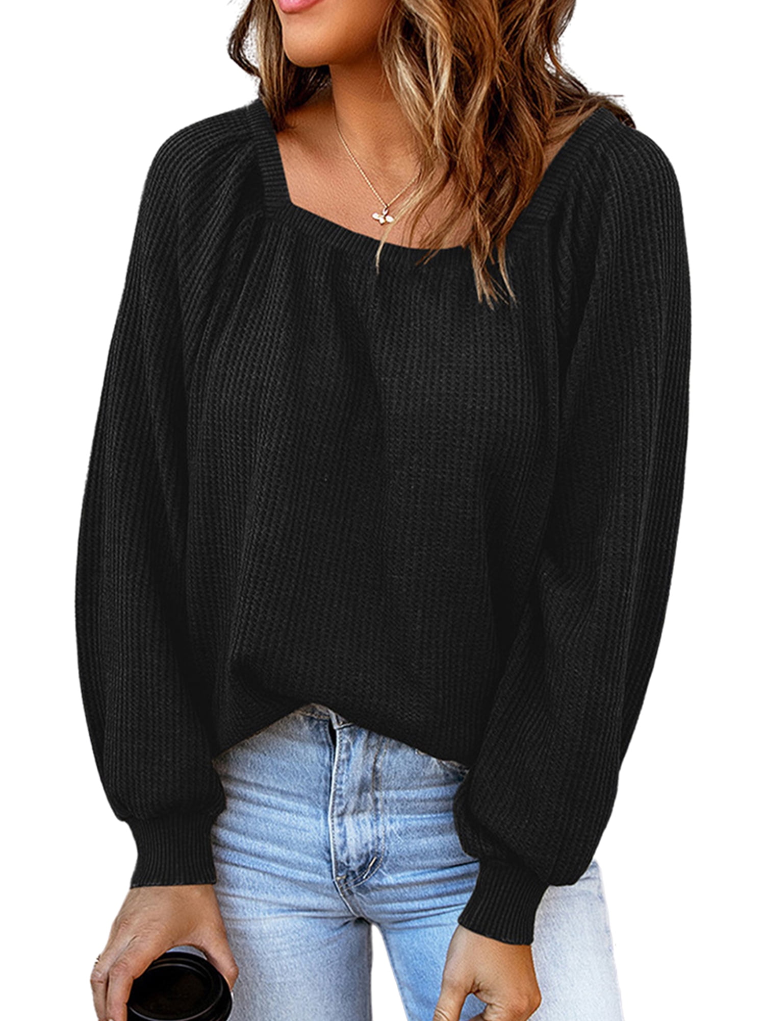 FASHIONWT Women Plus Size Solid Color Slash Neck Loose Casual Knit ...
