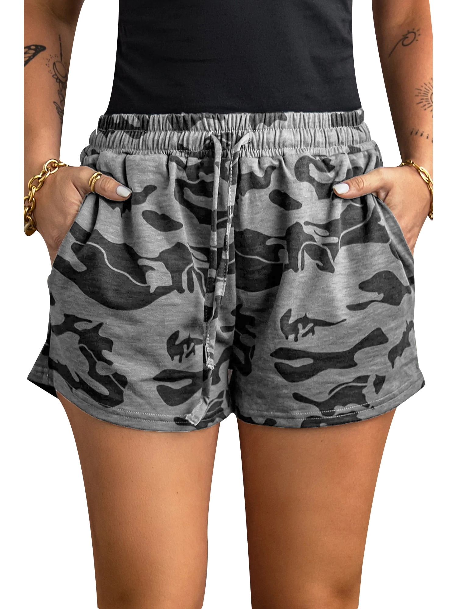 FASHIONWT Women Summer Athletic Camouflage Elastic Waist Casual Sport ...