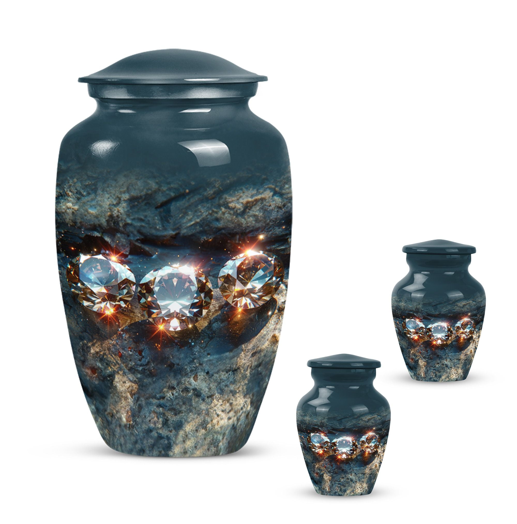FASHIONZAADI Diamond of 10" Large Urn & 2 Keepsake Urns For Ashes ...