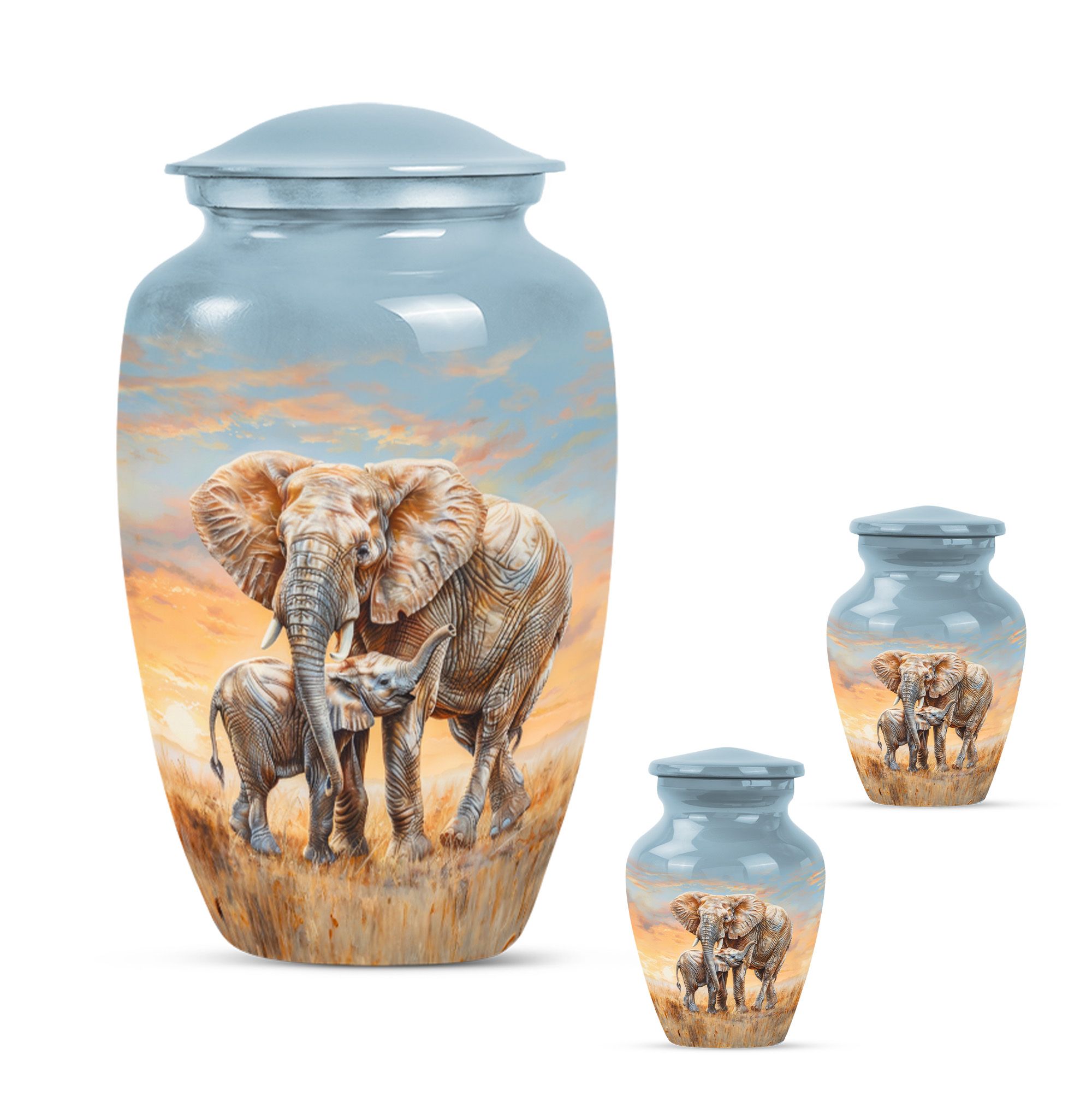 FASHIONZAADI Elephant Family Urn , 1 Large And 2 Small Urns For Human ...