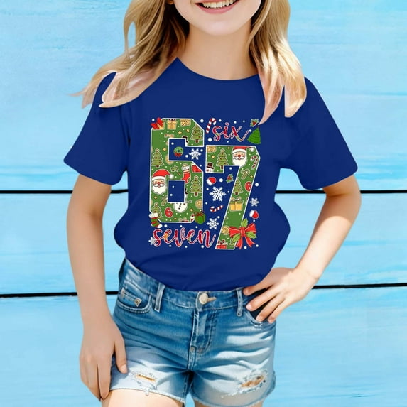 FASHOFT 67 Christmas Shirt Kids Funny 6 7 Meme Crew Neck Short Sleeve ...