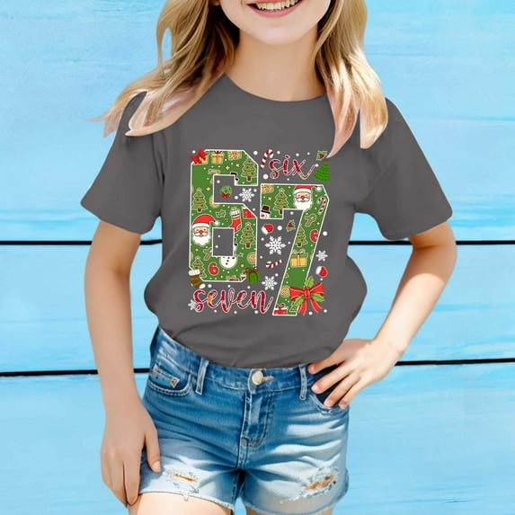 FASHOFT 67 Christmas Shirt Kids Funny 6 7 Meme Crew Neck Short Sleeve ...