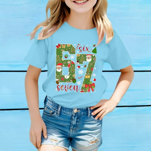 FASHOFT 67 Christmas Shirt Kids Funny 6 7 Meme Crew Neck Short Sleeve ...