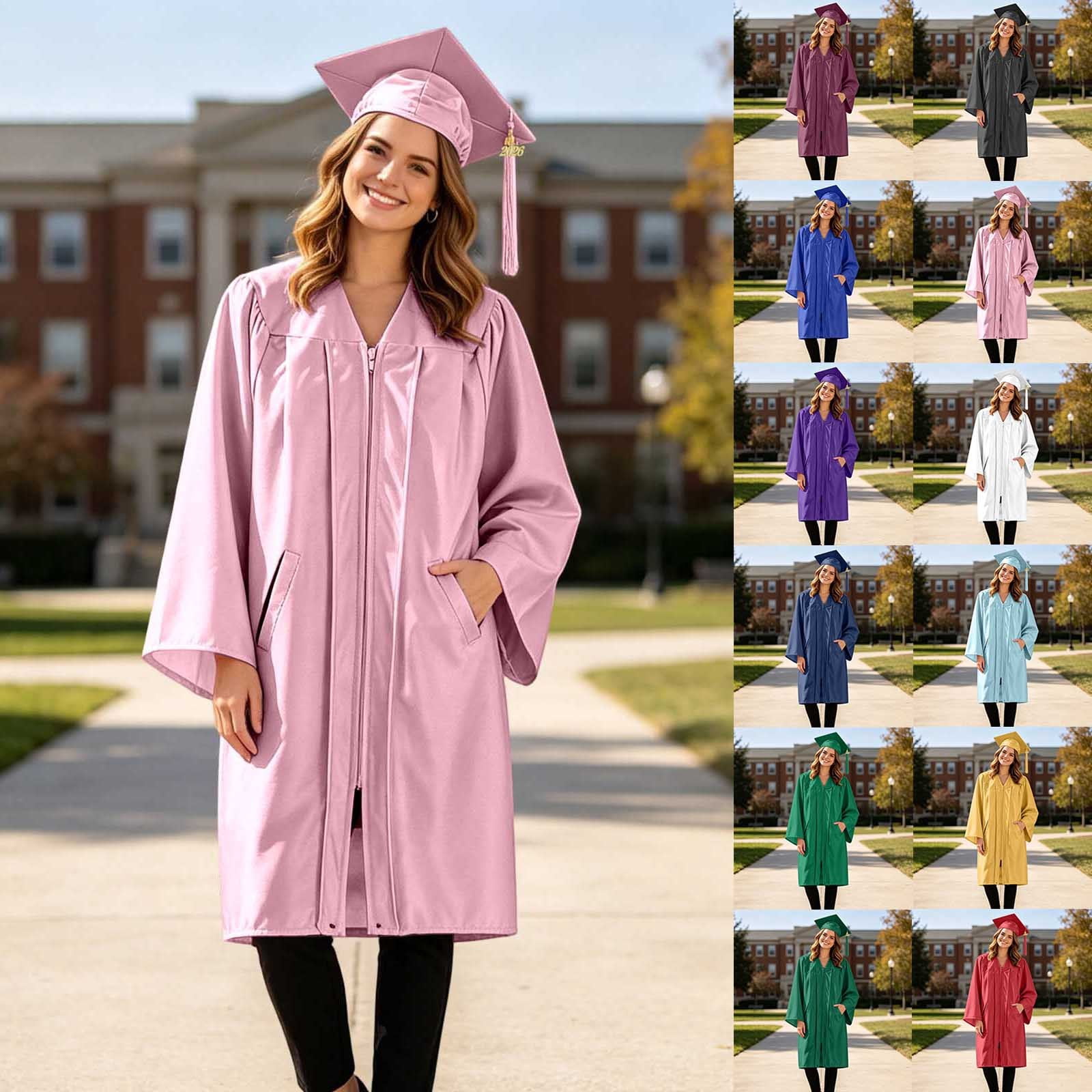 FASHOFT Adult Graduation Cap and Gown Set with Pockets for Men Women ...